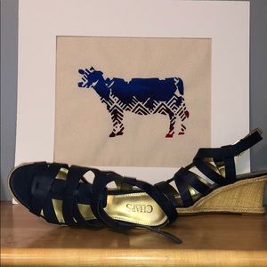 Chaps Shoes | Navy Blue Thong Wedge Sandals | Poshmark